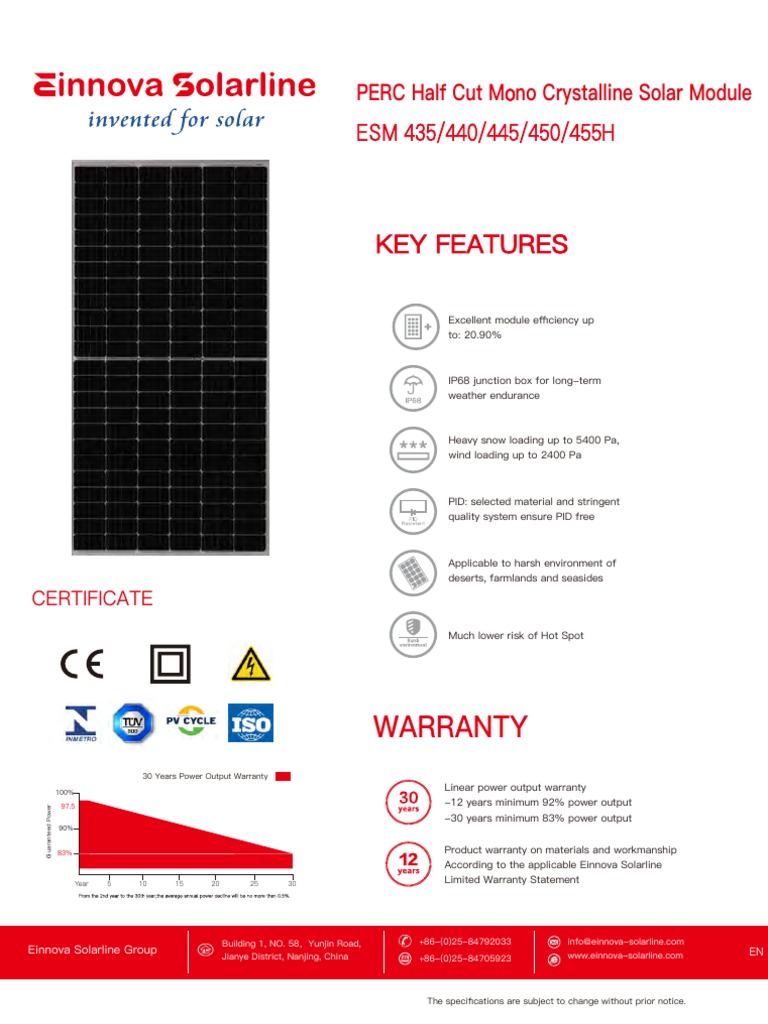 ESM Half Cut Solar Module Specifications | PDF