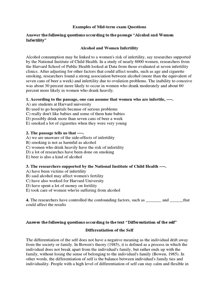 Midterm Exam-Practice | PDF | Infertility | Self
