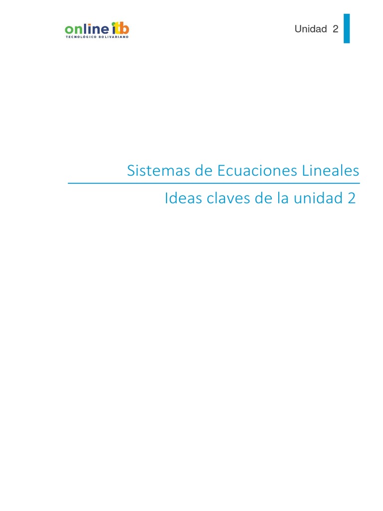 Ideas Claves Unidad 2 (Sistemas de Ecuaciones Lineales) | PDF | Ecuaciones | Matriz (Matemáticas)