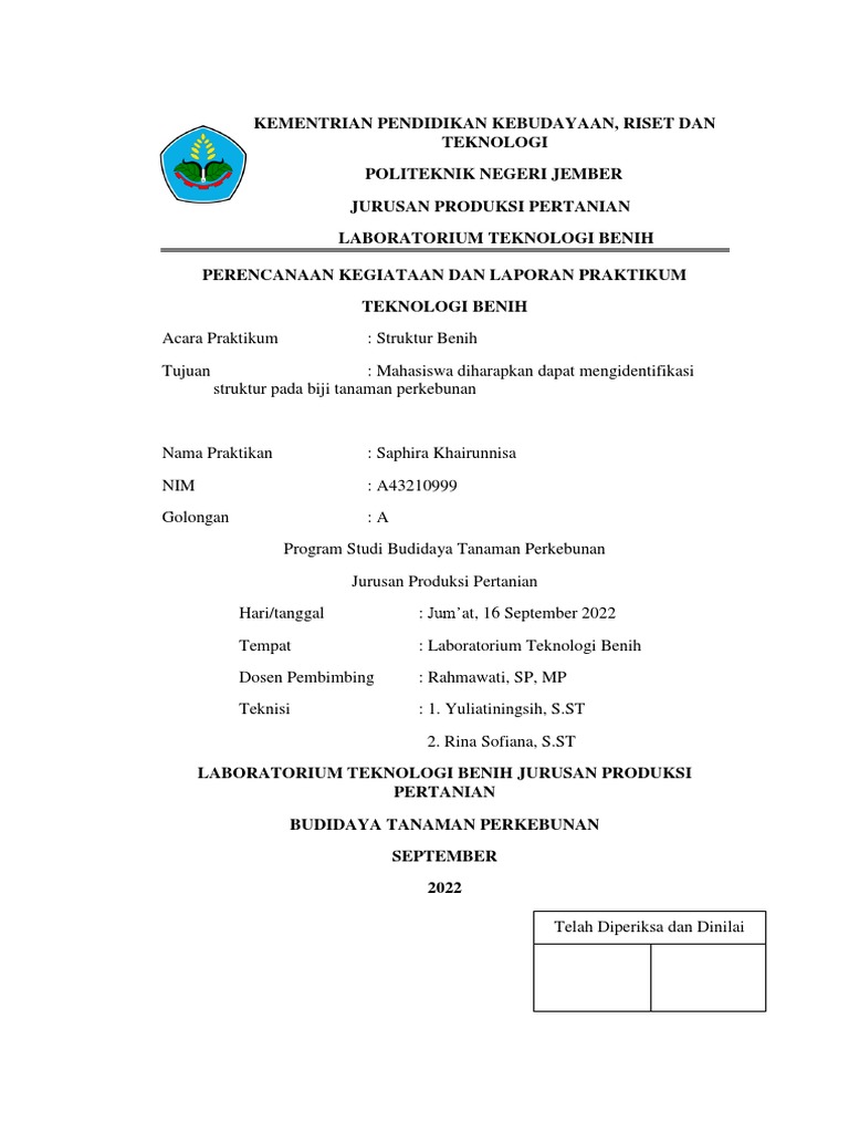 Laporan Tekben Struktur Benih | PDF