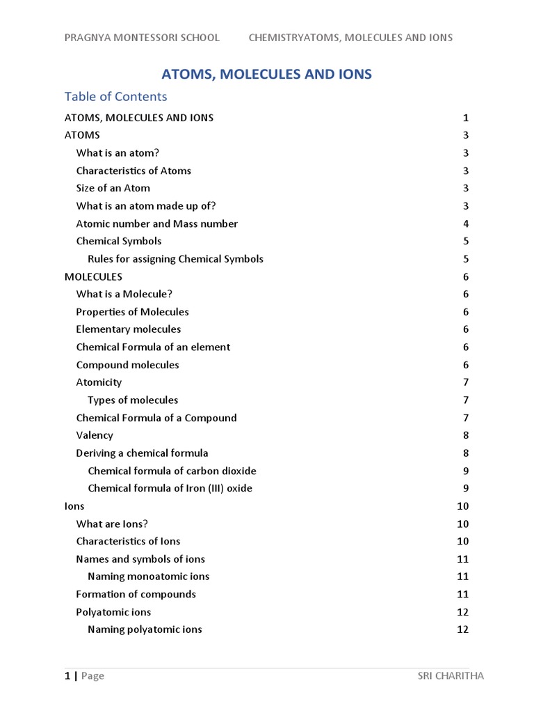 Atoms, Molecules and Ions | PDF | Ion | Chemical Compounds