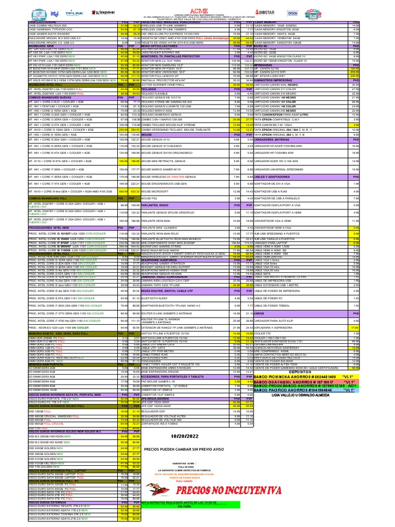Lista de Precios Acme 20 Octubre 2022 | PDF | Computer Data Storage | Computing