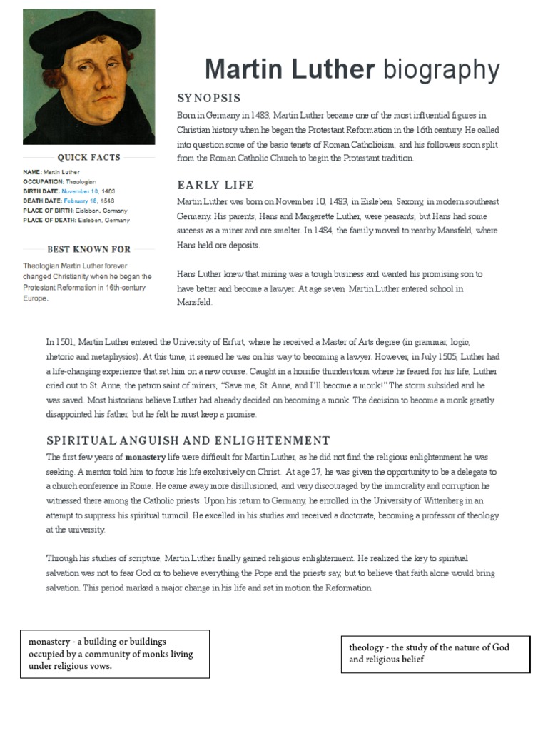 Martin Luther Biography | PDF | Martin Luther | Abrahamic Religions
