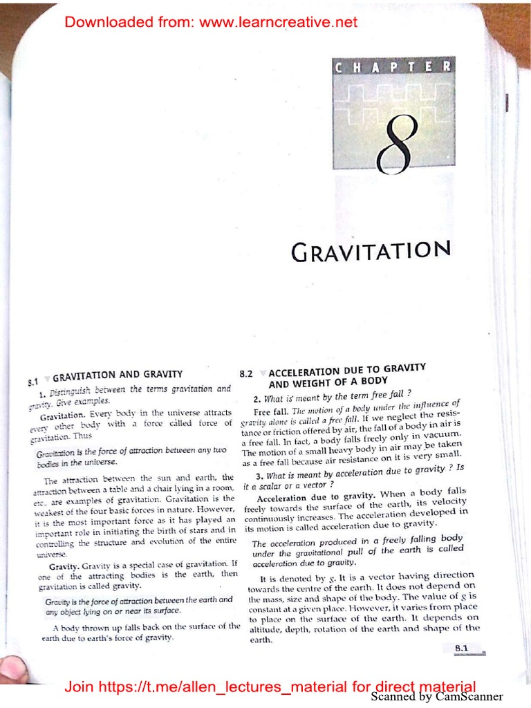 Gravitation SL Arora Class 11 | PDF