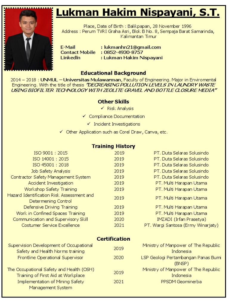 CV Lukman Hakim Nispayani and Attachments-1 | PDF | Safety | Occupational Safety And Health