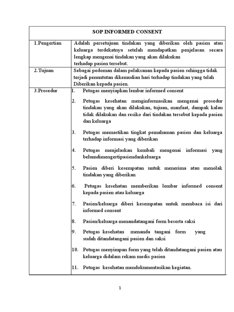 SOP INFORMED CONSENT Pemberian Nutrisi Menggunakan Cawan | PDF