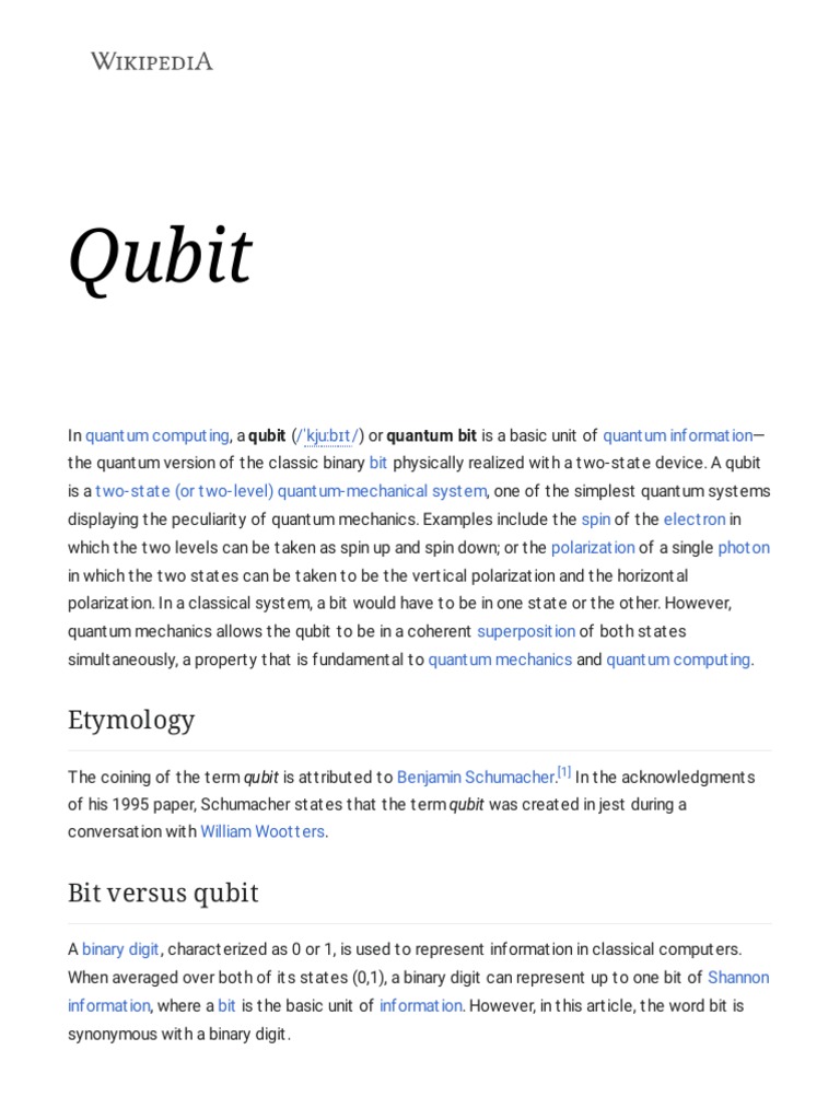 Qubit - Wikipedia | PDF | Quantum Mechanics | Theoretical Physics