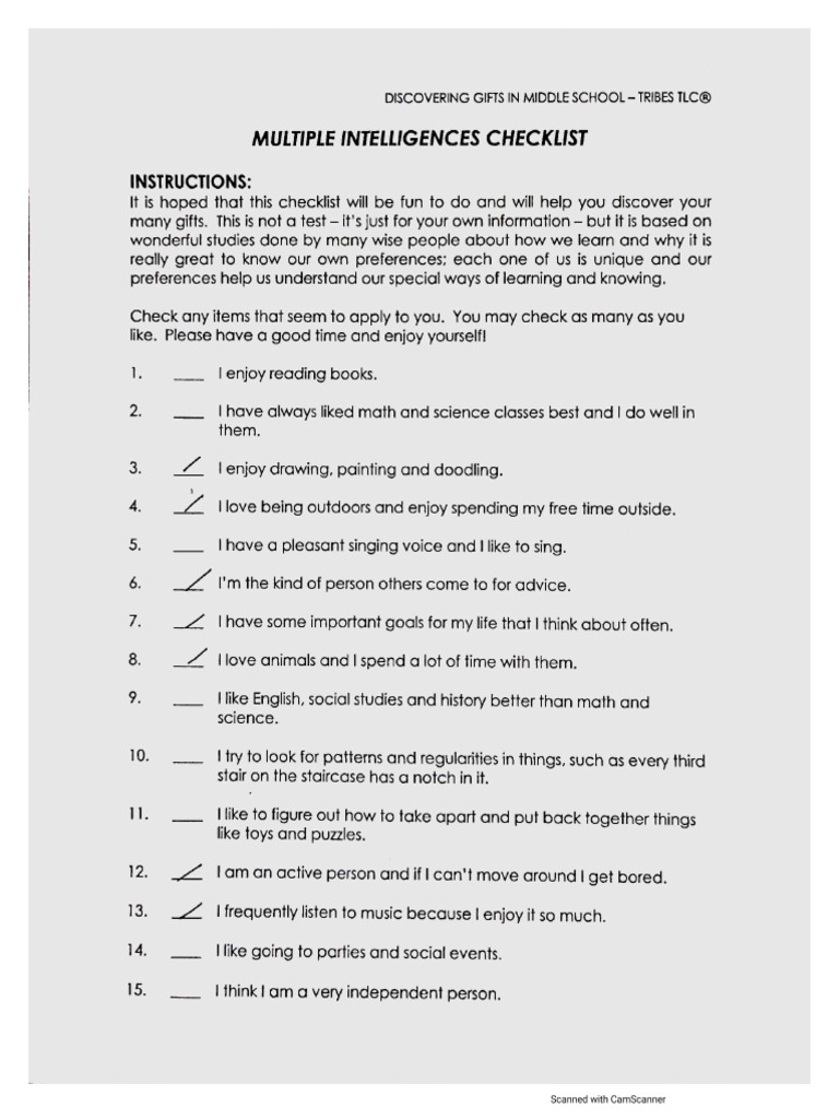Multiple Intelligence Test | PDF