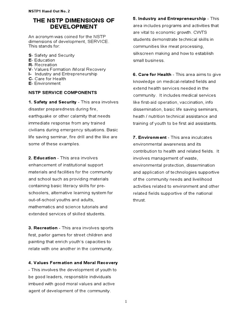 HO 2 BUCE NSTP 1 Dimensions Devt | PDF | First Aid
