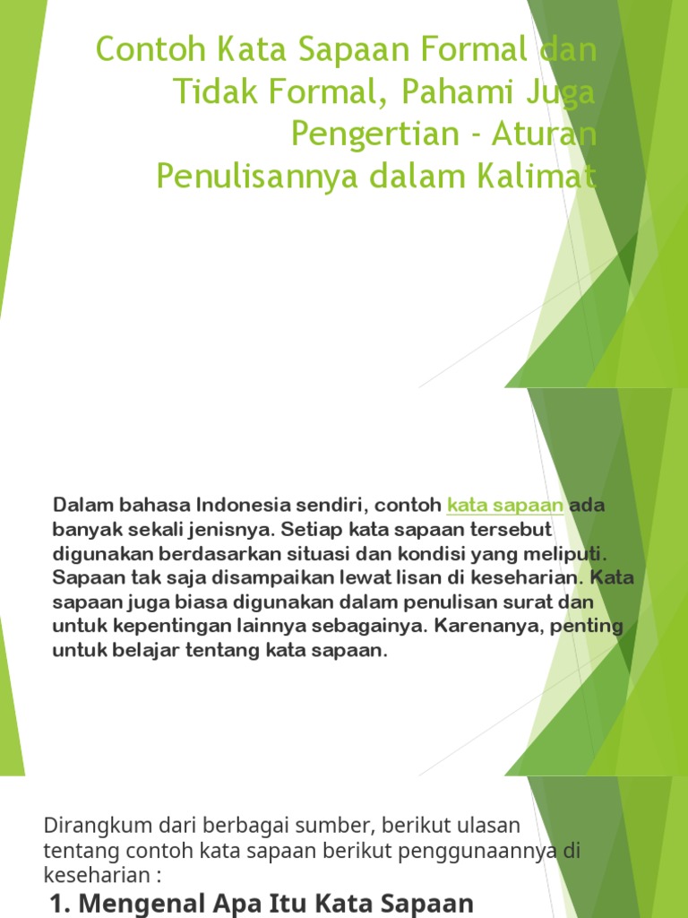 Contoh Kata Sapaan Formal dan Nonformal | PDF | Seni & Disiplin Bahasa ...