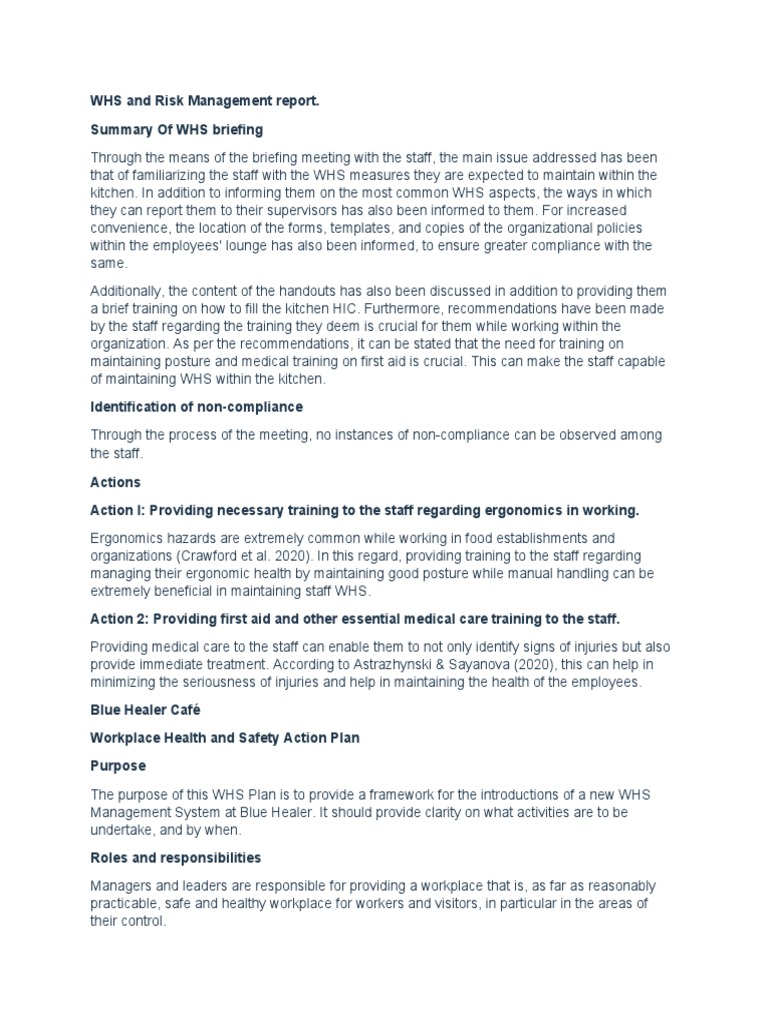 WHS and Risk Management Reporting. | PDF