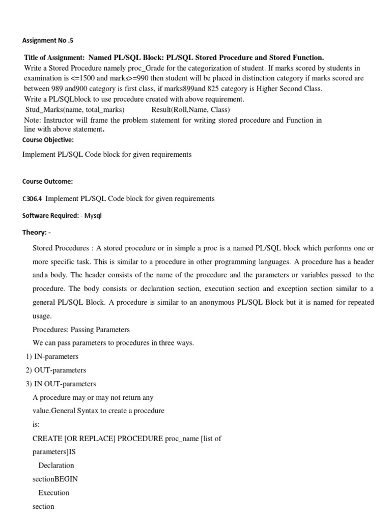 Assignment No 5 | PDF | Pl/Sql | Subroutine