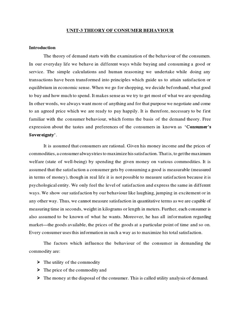 Unit-3 Theory of Consumer Behaviour (All) | PDF | Utility | Marginal ...