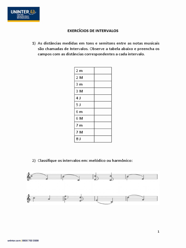 Exercícios de Intervalos Musicais | PDF