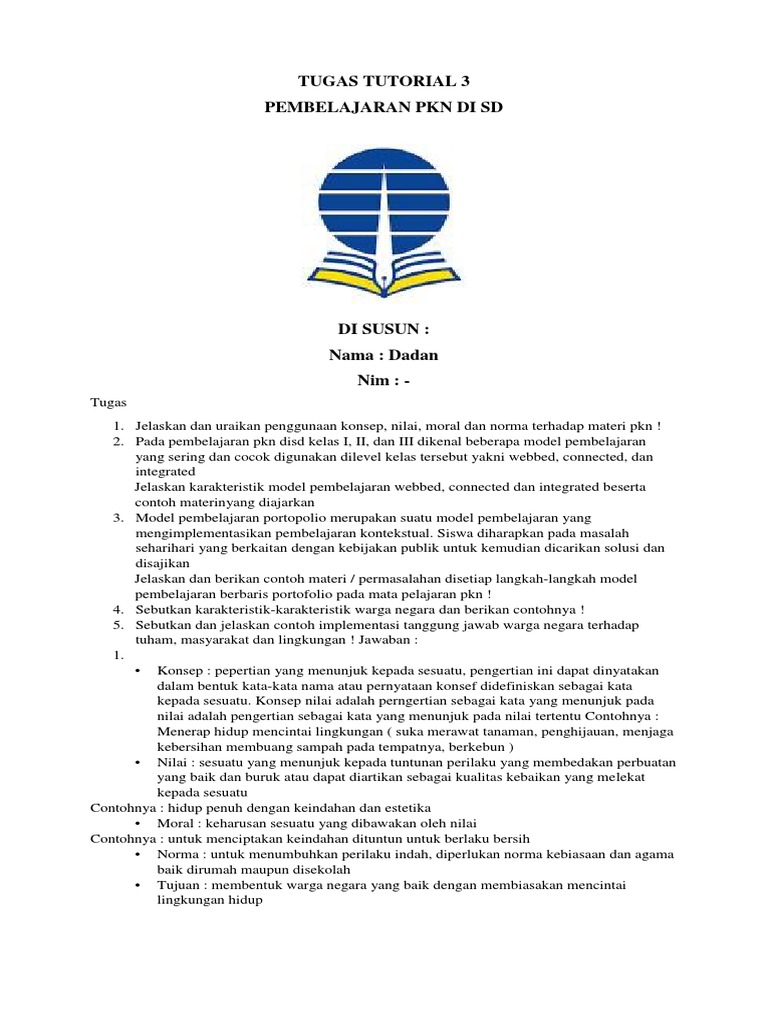 Tugas Tutorial 3 Pembelajaran PKN Di SD | PDF | Seni | Sains & Matematika