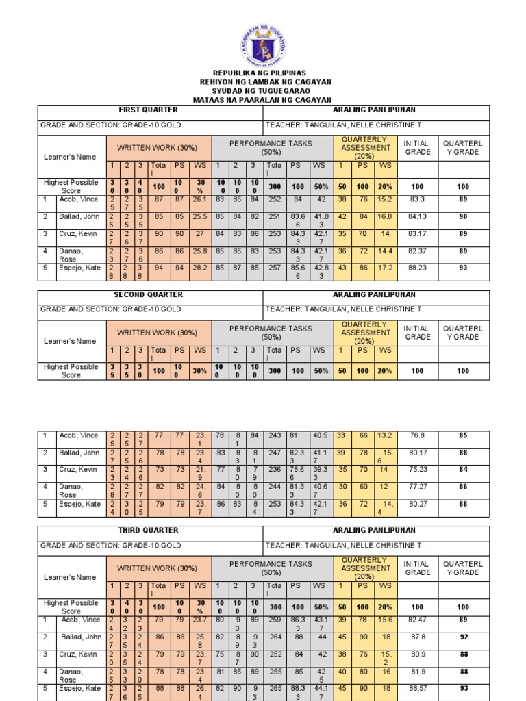 Class Record Template | PDF