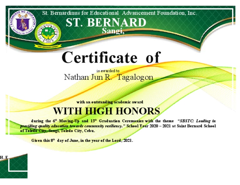 With High Honors - S.Y. 2020-2021 | PDF
