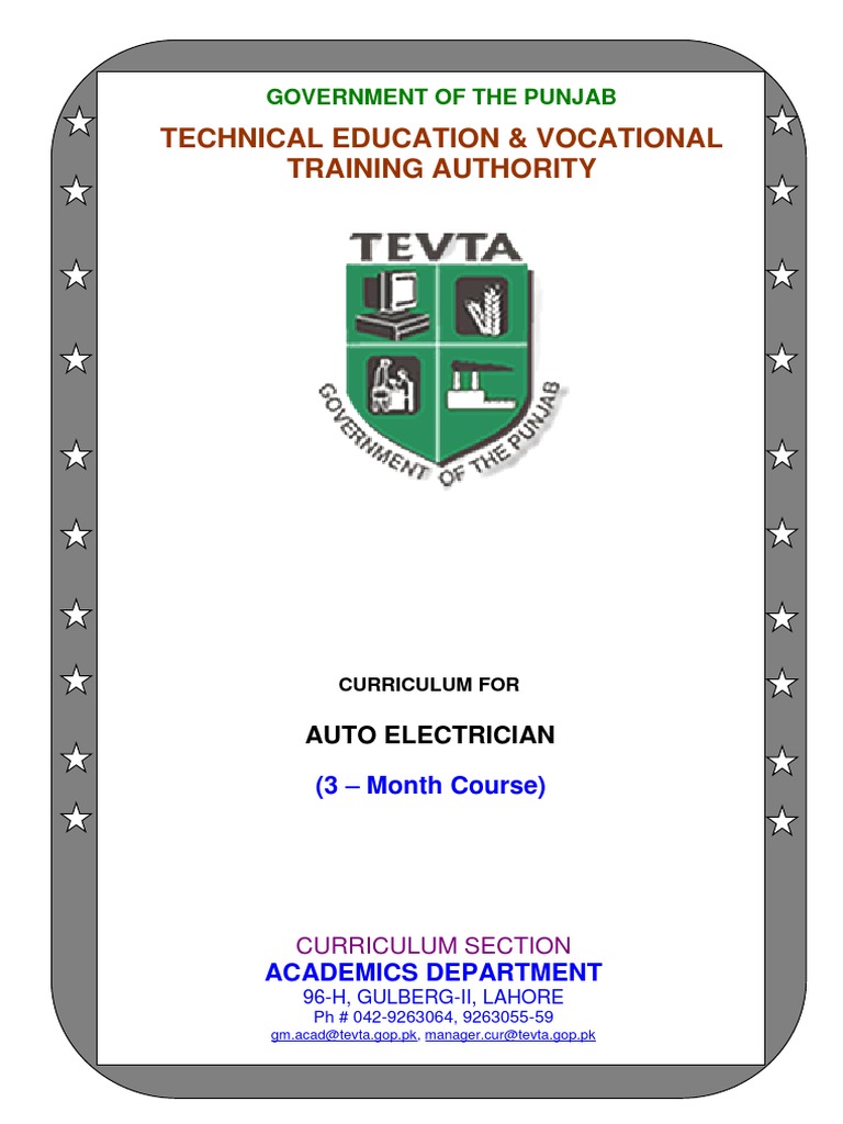 Curriculum for Auto Electrician (3-Month Course) | PDF | Electrician ...