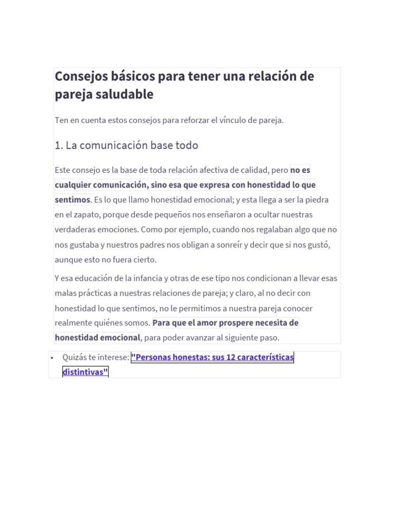 Consejos Básicos para Tener Una Relación de Pareja Saludable | PDF