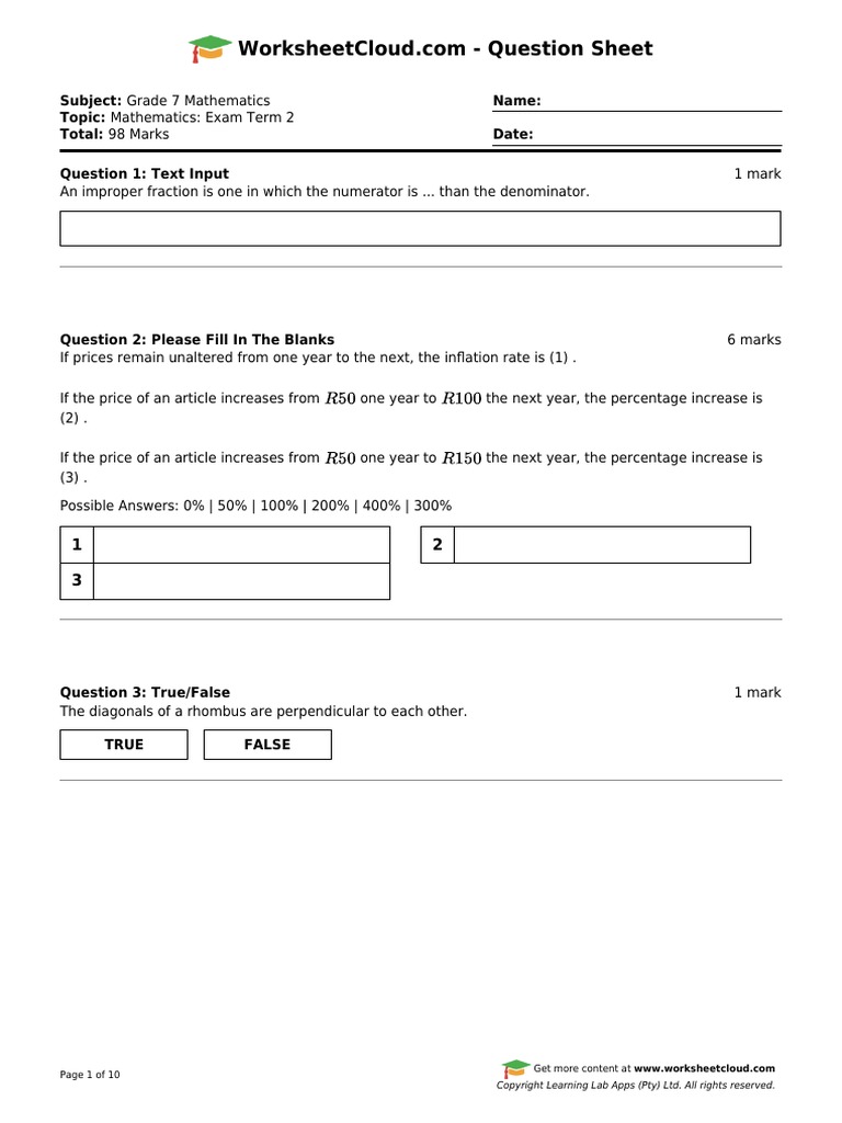G7 Mathematics Term 2 Exam | PDF | Teaching Methods & Materials