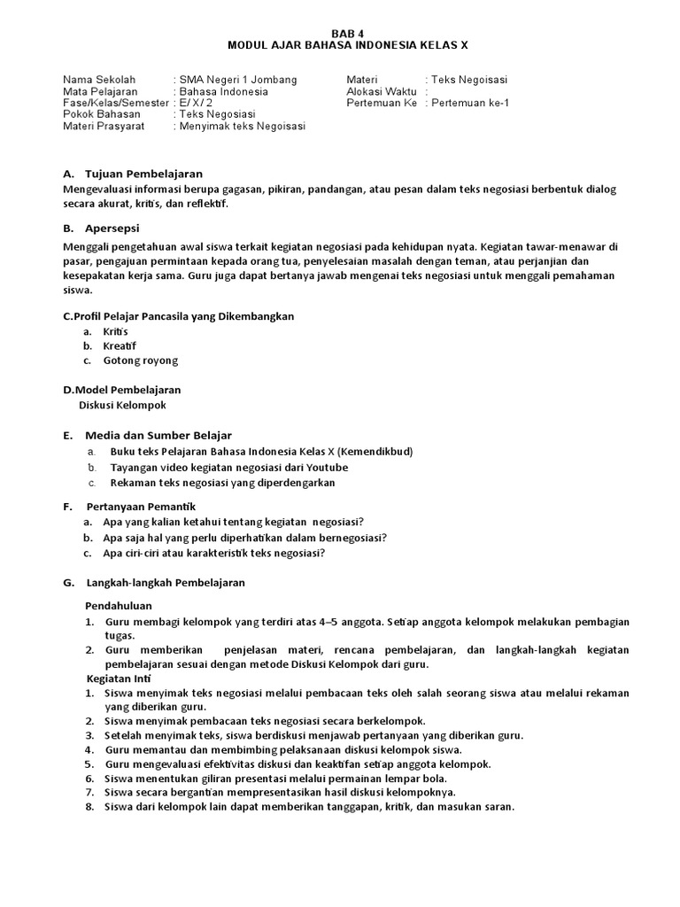 MODUL Bindo X Bab 4 | PDF