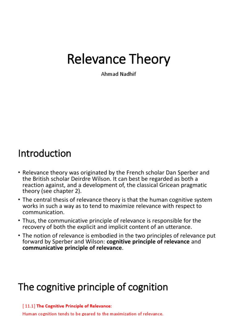 Relevance Theory Part 1 | PDF