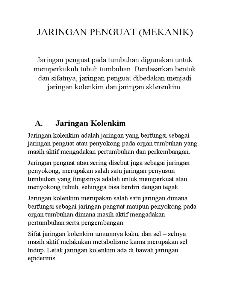 Jaringan Penguat Tumbuhan: Kolenkim & Sklerenkim | PDF | Griya & Taman ...