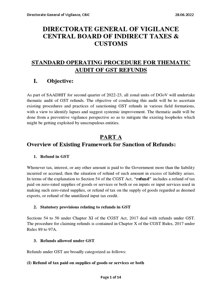 Thematic Audit of GST Refunds SOP 28.06.22 | PDF | Tax Refund | Invoice