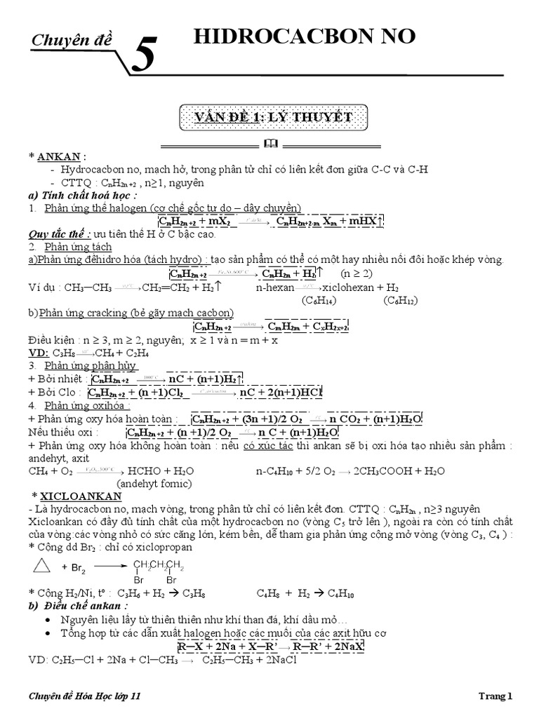 Ly Thuyet Va Cac Dang Bai Tap Chuyen de Hidrocacbon No | PDF