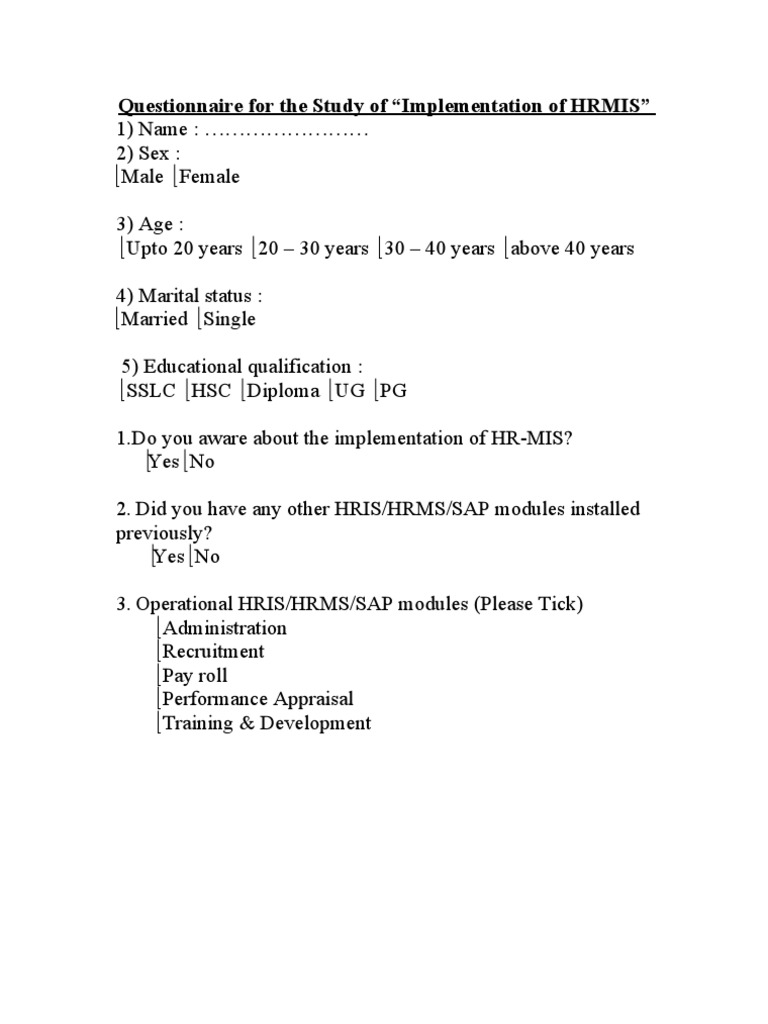 Questionnaire HRIS Implementation | PDF | Career & Growth