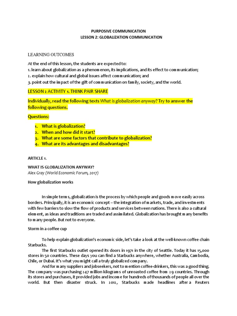 Lesson 2 Communication and Globalization | PDF | Globalization | Starbucks