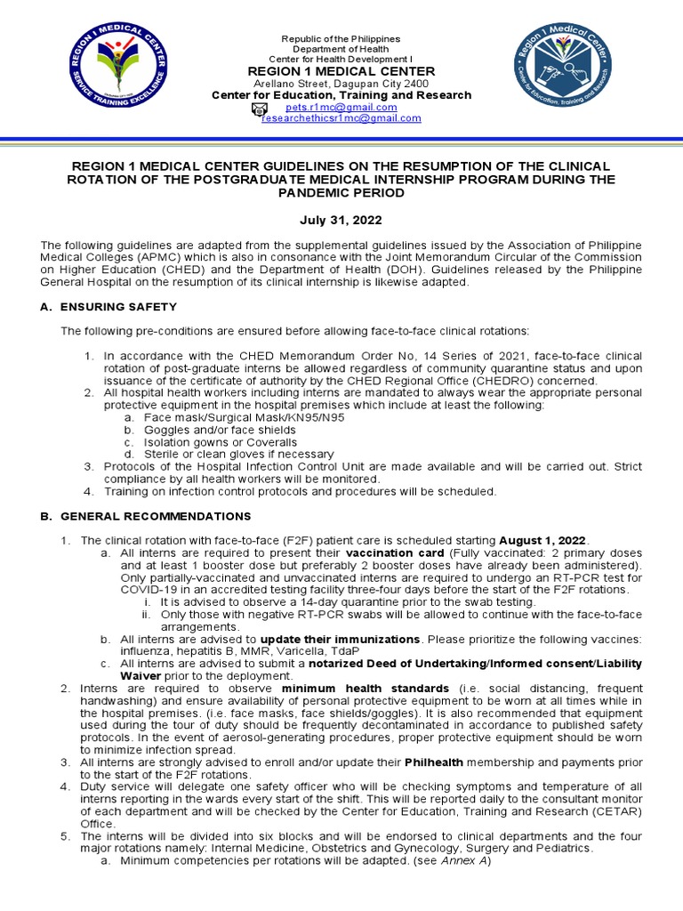 2022 Interns Guidelines F2F | PDF | Hospital | Health Policy