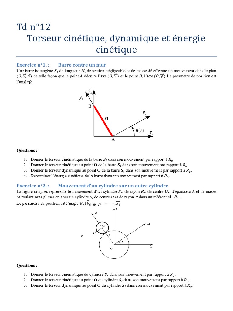 Torseurs cinétiques et énergie cinétique | PDF | Énergie kinétique ...