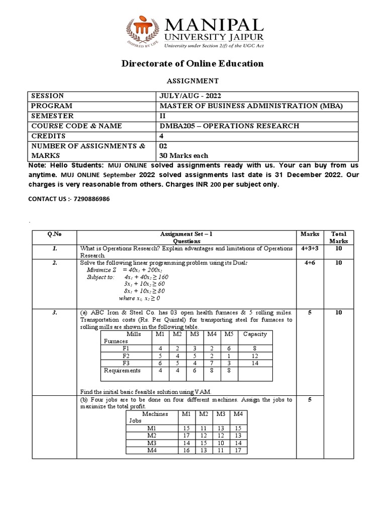 Assignment DMBA205 MBA 2 Set-1 and 2 Nov 2022 | PDF | Applied Mathematics