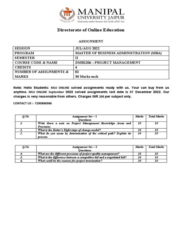 Assignment DMBA206 MBA 2 Set-1 and 2 Nov 2022 | PDF | Business