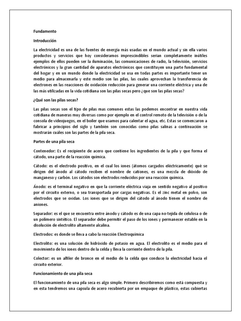 Fundamento Pila Seca | PDF | Redox | Electrólito