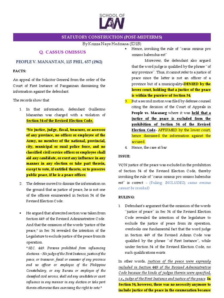 People VS Manantan Statcon Digest PDF | PDF