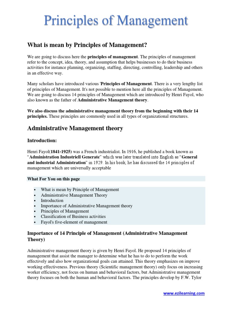 Henri Fayol's 14 Management Principles | PDF | Cost Of Living | Business