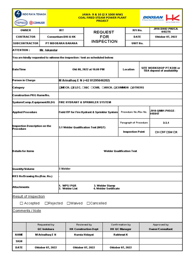 Rfi Welding Test Download Free Pdf Welding Construction