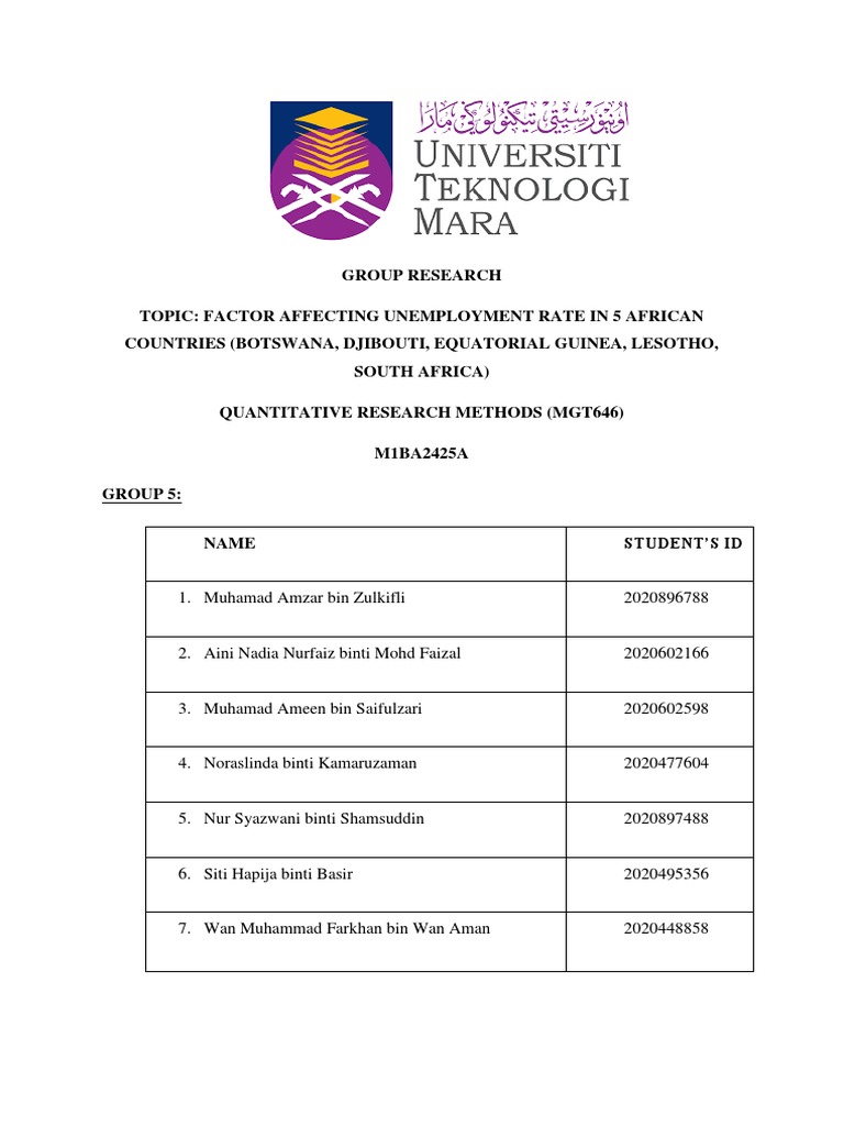 MGT 646 GP Assignment-Unemployment | PDF | Unemployment | Economic Growth