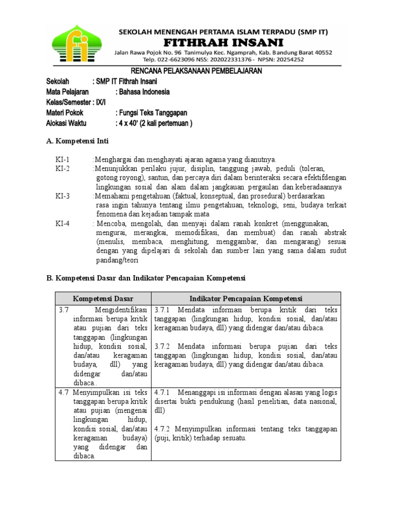 Bab-4 RPP K13 Bindo Teks Tanggapan Fi | PDF | Karier & Perkembangan