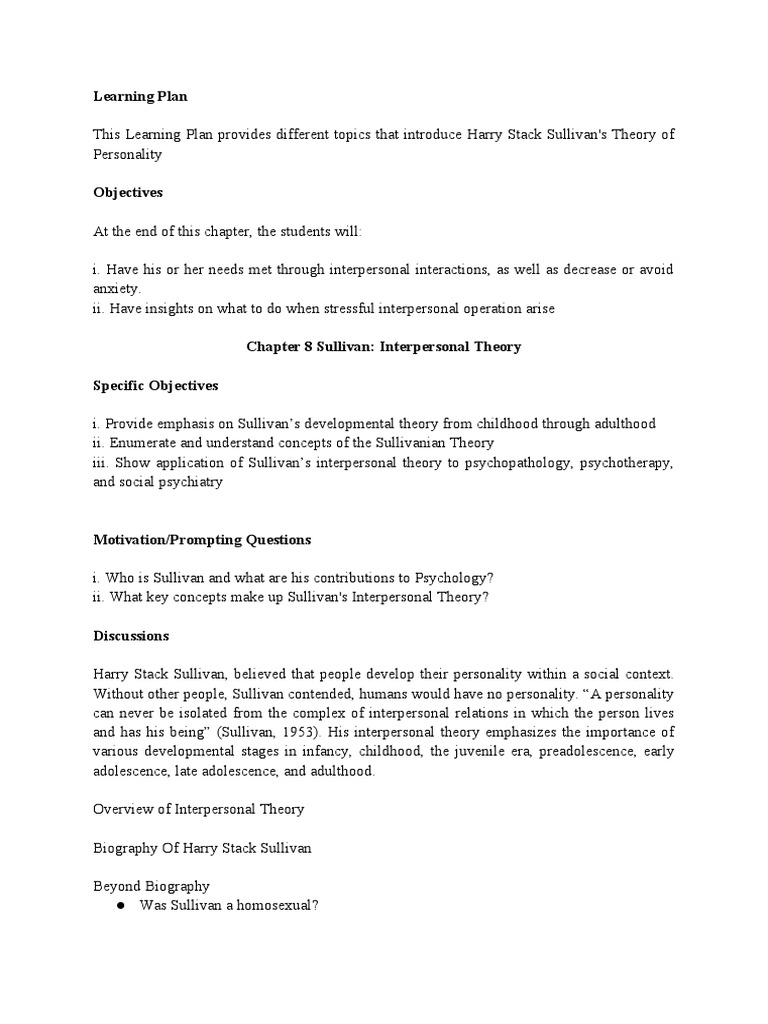 Chapter 8 - Sullivan Learning Plan | PDF | Adolescence | Concept