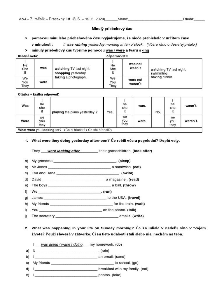 ANJ 7ročnik Pracovný List | PDF