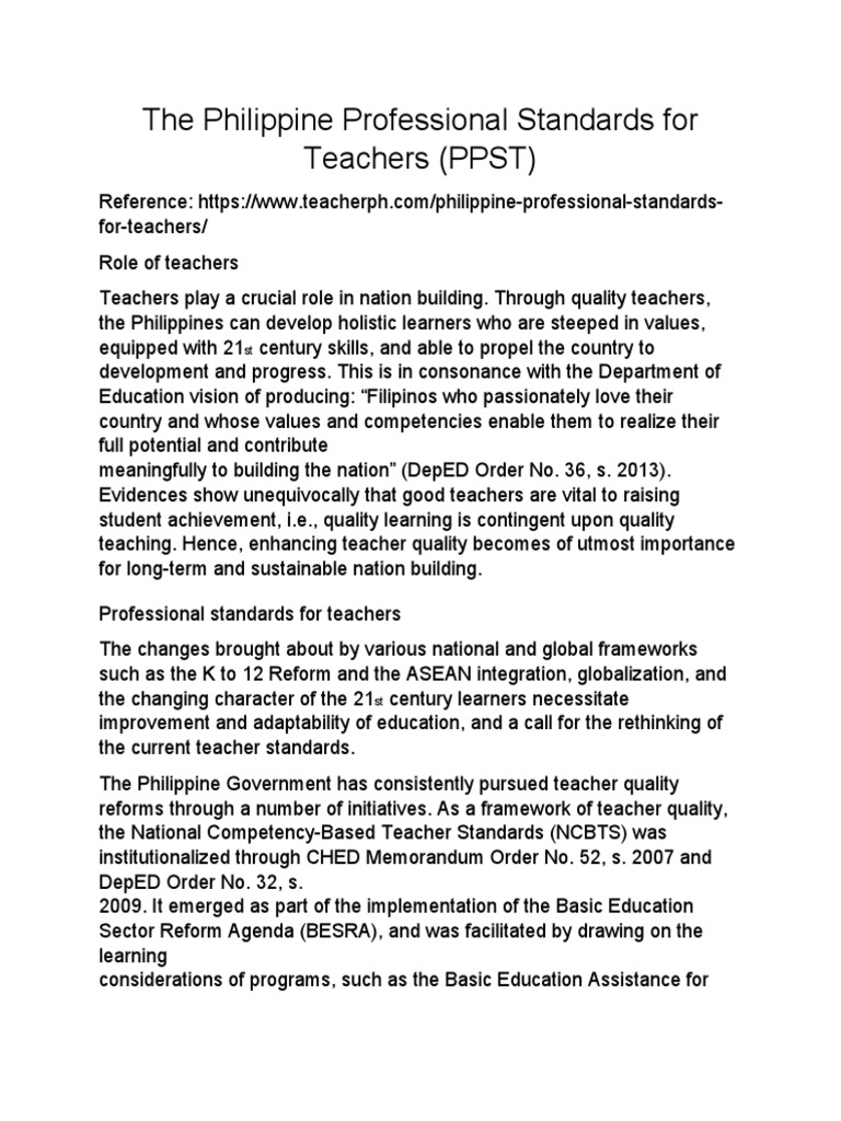 The Philippine Professional Standards For Teachers (PPST) | PDF ...