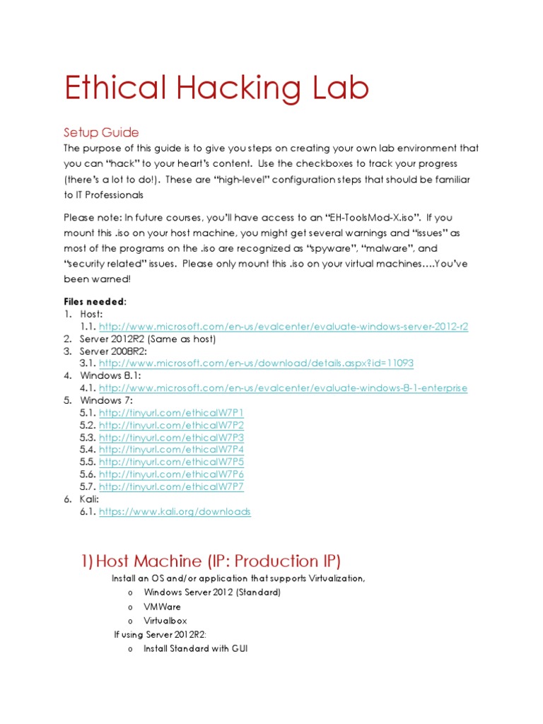 Ethical Hacking Lab The Setup Guide Pdf Domain Name System Virtualization