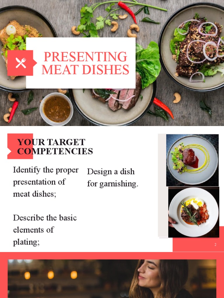Elegant Meat Dish Presentation Guide | PDF | Foods | Garnish (Food)