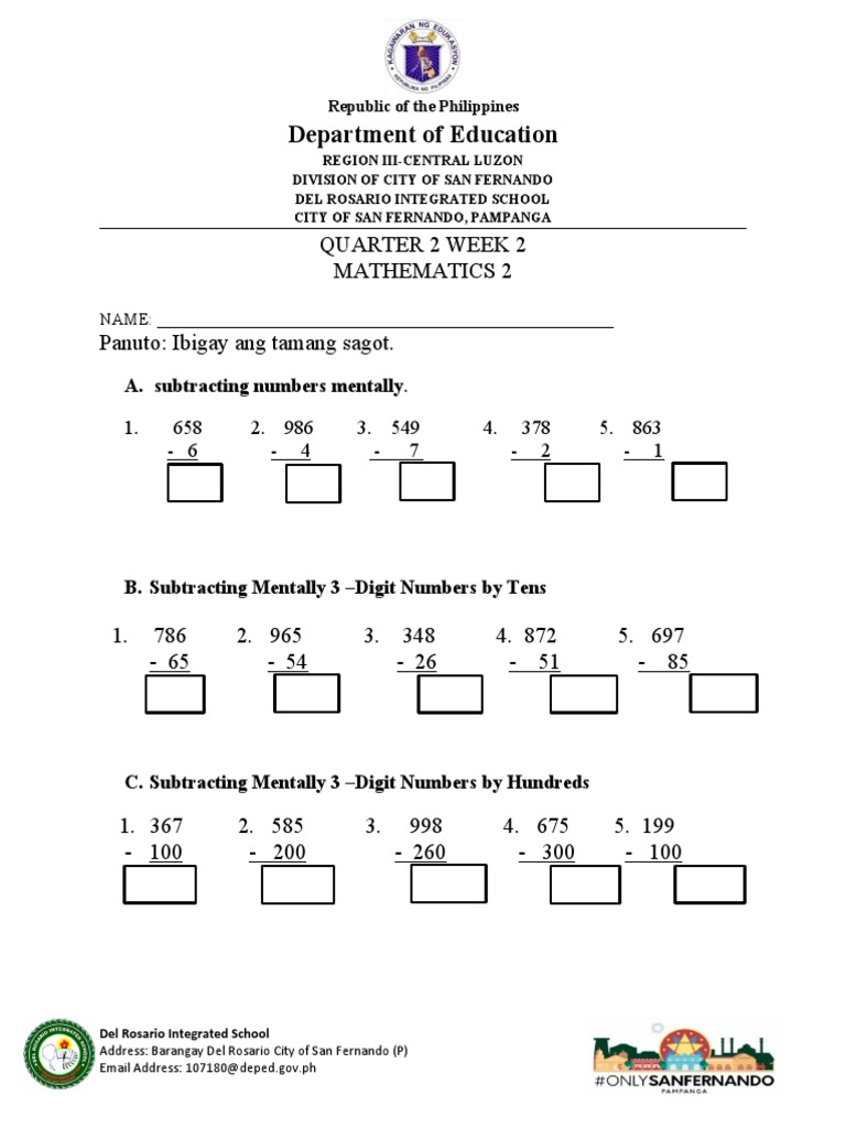 Worksheet Week 2 Math 2 2ND QT | PDF