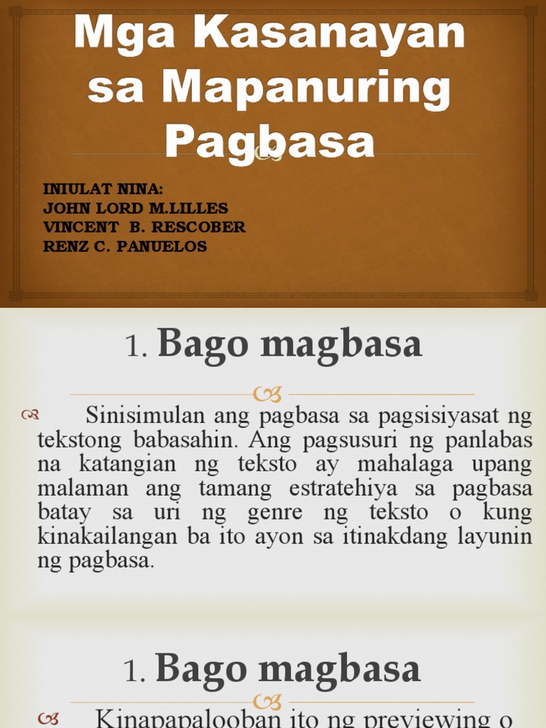 Mga Kasanayan Sa Mapanuring Pagbasa | PDF