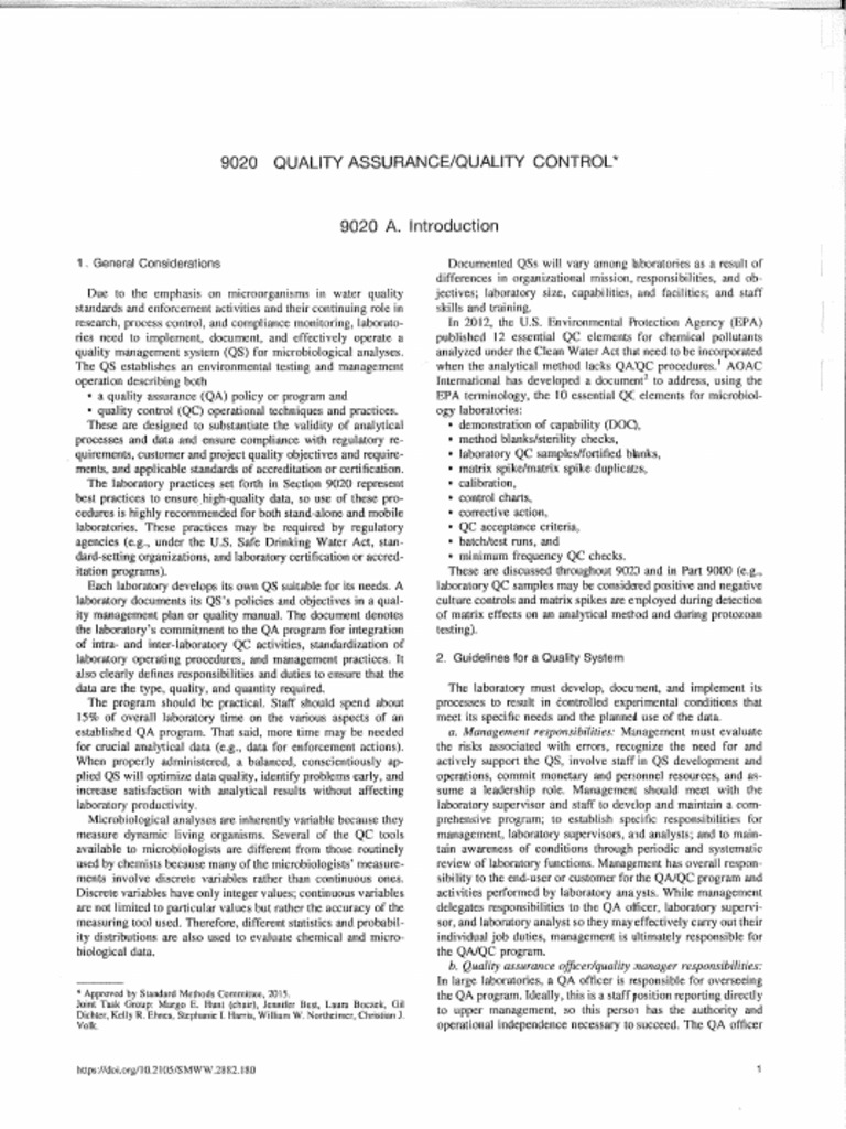 9020 - Quality Assurance L Quality Control APHA | PDF