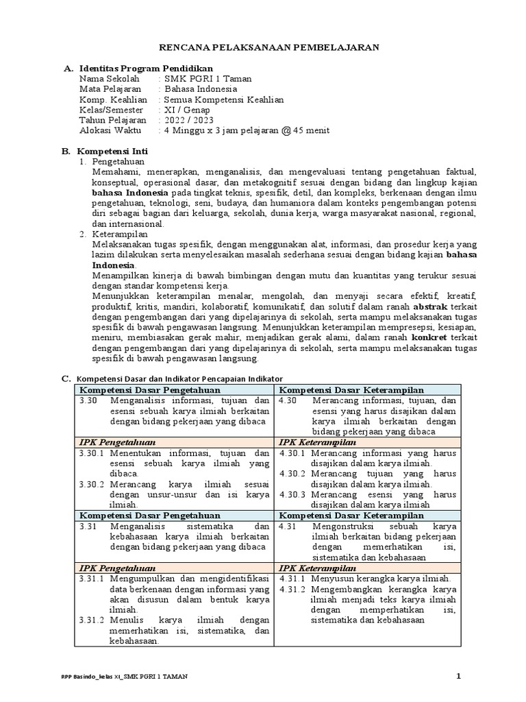 RPP 7 Karya Ilmiah | PDF